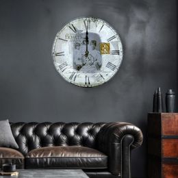 etc-shop - Vintage Wanduhr Wanddeko Uhr für Wohnzimmerwand Uhr Retro, römische Zahlen, Motiv Postkarte, mdf lackiert, 1x aa Batterie, DxT 31x4 cm