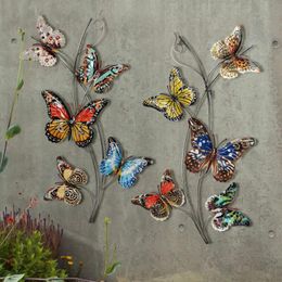 etc-shop Wanddekoration Schmetterlinge Gartendeko Wand Metall Schmetterlinge Deko Außen, bunt, BxHxT 38x72x3 cm, 2er Set