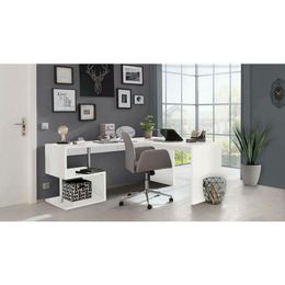 Dmora - Eckschreibtisch für Büro und Arbeitszimmer mit Regal, Made in Italy, Computertisch, Schreibtisch für pc, 160x60h78 cm, glänzend weiße Farbe