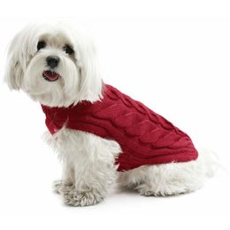 Fashion Dog - Hunde-Strickpullover mit Zopfmuster - Bordeaux - 30 cm