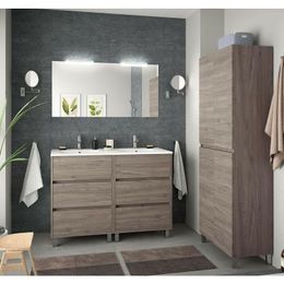 CAESAROO Badezimmer Badmöbel auf dem boden 120 cm aus Eiche Holz mit Porzellan Waschtisch Standard - 120 cm