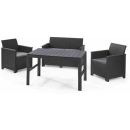 siena GARDEN Lounge-Set Amea 4-teilig Kunststoff graphit, Sitzkissen aus Polyester in grau