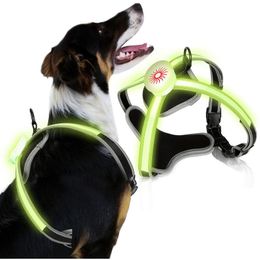 Led Hundegeschirr Dog Brustgeschirr No-Pull Einstellbar Gepolstert Powergeschirr für Hunde kleine / mittlere / große / Hunde s - Schwarz - HENGDA