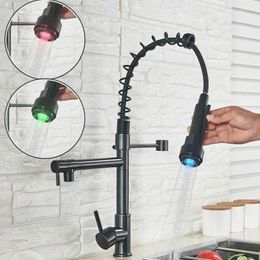 Onyzpily - led Küchenarmatur mit Spiralfeder, 360° Schwenkbare Spültischarmaturen mit Zwei Auslauf, Wasserhahn Küchen & Brause ausziehbar