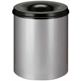 Selbstlöschender Papierkorb & Abfallsammler aus Metall 80 Liter, HxØ 54x47cm Alu-Grau, Kopfteil Schwarz - Schwarz