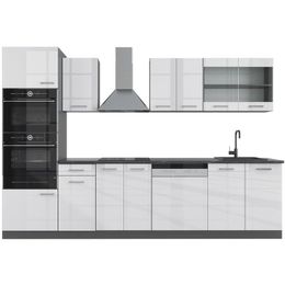 Küchenzeile R-Line 300cm Anthrazit/Weiß Hochglanz Modern VICCO