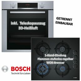 Herdset Backofen HBA3140S0 mit Teleskopauszug 3D Heißluft + Gas-Kochfeld POH6B6B10 - autark, 60 cm - Bosch