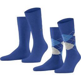 Burlington Everyday Socken "Argyle Mix", 2er-Pack, Rippbündchen, für Herren, blau, 40-46