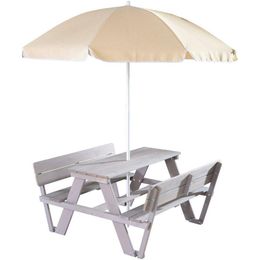 Roba® Garten-Kindersitzgruppe PICKNICK for 4 Outdoor +, (Set, 2-tlg), grau, mit Rückenlehnen und Sonnenschirm, grau