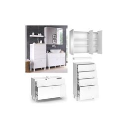 VICCO Badmöbel-Set Sola Weiß matt, moderne Serie, Badezimmer, dekorative Front Waschtischunterschrank Spiegelschrank Midischrank