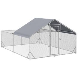 PawHut Zwerghühnerstall mit Sonnenschutzdach silber 400L x 300B x 195H cm