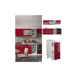 VICCO Küchenzeile Küchenblock Einbauküche R-Line 240 cm Weiß Bordeaux Hochglanz