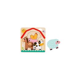 Tooky Toy Kinder Puzzle Holz 7-teilig Sortierspiel, Farbpuzzle, 6 bunte Tiere bunt