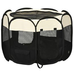 PawHut Welpenlaufstall mit Schutznetz schwarz, weiß 92L x 92B x 58H cm