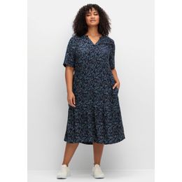 sheego Große Größen: Kleid in A-Linie, mit maritimem Print und Seitentaschen, tiefblau gemustert, Gr.42