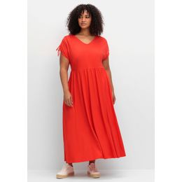 sheego Große Größen: Jerseykleid mit Tunnelzug am Ärmel, rot, Gr.54