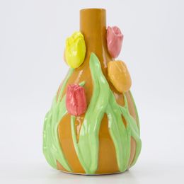 TK Maxx Braune Vase mit mehrfarbigen Tulpenelementen 21.6x12.7cm
