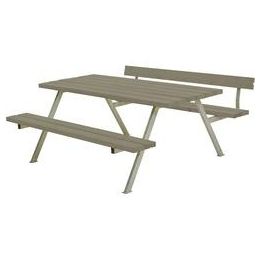 Plus Picknicktisch Alpha Stahl-Holz 177 x 173 x 73 cm graubraun mit Rückenlehne