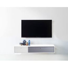 TV-Board HAMMEL FURNITURE "Mistral Fernsehschrank, Medienmöbel, Hängend" Sideboards Gr. B/H/T: 133 cm x 23 cm x 45 cm, glat, 1, silberfarben (weiß, silber stoff) TV-Lowboards