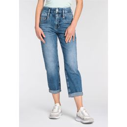 High-waist-Jeans Herrlicher "Pitch HI Tap Denim Light" Gr. 28, N-Gr, blau (medium) Damen Jeans High-Waist-Jeans