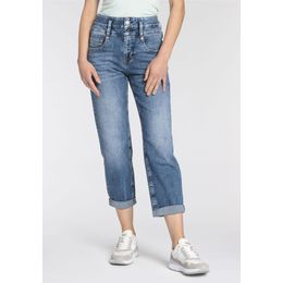 High-waist-Jeans Herrlicher "Pitch HI Tap Denim Light" Gr. 31, N-Gr, blau (medium) Damen Jeans High-Waist-Jeans