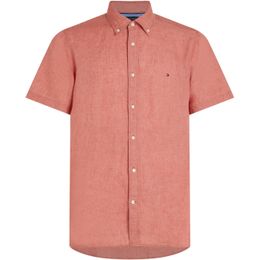 Kurzarmhemd Tommy Hilfiger "PIGMENT DYED LINEN RF SHIRT" Gr. M, N-Gr, rosa (teaberry blossom) Herren Hemden Kurzarm