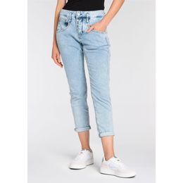 5-Pocket-Jeans Herrlicher "Shyra Cropped Light Denim" Gr. 32, N-Gr, blau (paradieso) Damen Jeans 5-Pocket-Jeans