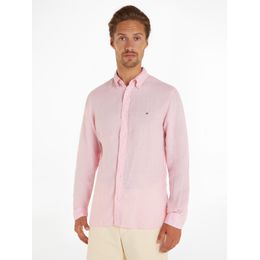 Leinenhemd Tommy Hilfiger "PIGMENT DYED LI SOLID RF SHIRT" Gr. L, N-Gr, pink (pink crystal) Herren Hemden Langarm