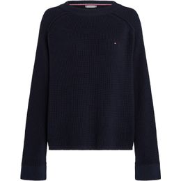 Rundhalspullover Tommy Hilfiger Curve "CRV CO CARDI STITCH C-NK SWT" Gr. 46, blau (desert sky) Damen Pullover Rundhalspullover