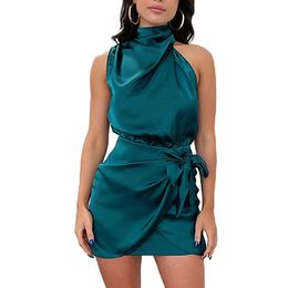 ZWY Satinkleid Neckholder-Kleid aus Satin