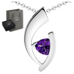 Limana Kette mit Anhänger echter Edelstein lila Amethyst 925 Sterling Silber Edelsteinschmuck (inkl. Herz Geschenkdose und Tasche)