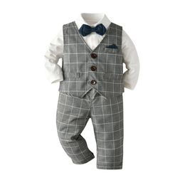 Gluckids Anzug Baby Jungen Anzug Gentleman Outfit Langarm Fliege Hemd+Weste+Hose Sets (3-tlg.