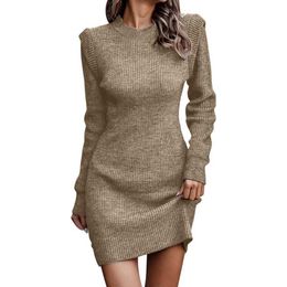 KIKI Strickkleid Strickkleid Damen Langarm Pullover Damen Lang Hüftkleid Für Frauen