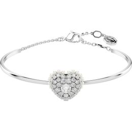 Armreif Swarovski "Hyperbola, Herz, 5684385" Armbänder Gr. M, Metall-Perlen, metallfarben, kristallweiß, weiß, kristallweiß Damen Perlenarmbänder