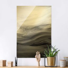 Bilderwelten Glasbild originell Abstrakt schwarz weiss Glas Wandbild - Geschwungene Wellen Schwarz Wei&szlig; - Deko Wohnzimmer Schlafzimmer