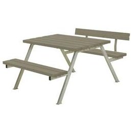 Plus Picknicktisch Alpha Stahl-Holz 118 x 173 x 73 cm graubraun mit Rückenlehne