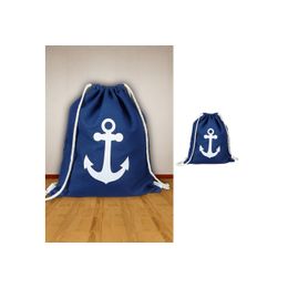 Cepewa Turnbeutel Matchbeutel Anker maritim blau Polyester Baumwolle Rucksack Kordelzug