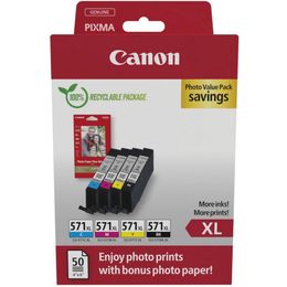 Canon 4 Druckerpatronen Tinte CLI-571 XL BK/C/M/Y Photo Pack + Fotopapier Tintenpatrone