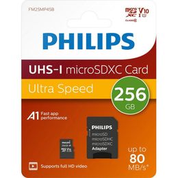 Philips Micro SDXC Karte 256GB Speicherkarte UHS-I U1 V10 A1 Class 10 Speicherkarte