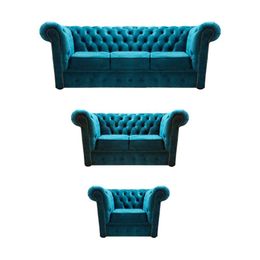 JVmoebel Wohnzimmer-Set Sofagarnitur Modern Textil Sessel 2x Sofas Chesterfield Wohnzimmer