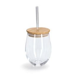 zeller Present Küchenorganizer-Set Trinkglas m. Bambusdeckel u. Glasstrohhalm