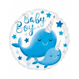 Horror-Shop Folienballon Baby Boy Narwal Folienballon Blau