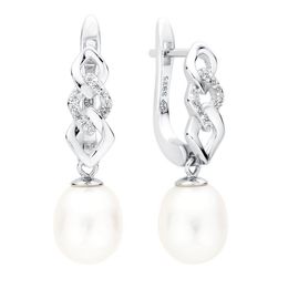 Gaura Pearls Perlenohrringe Elegant tropfen schwarz 8-8.5 mm Zirkonia echte Süßwasserzuchtperle