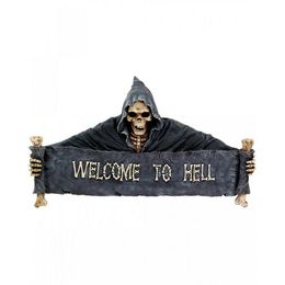 Horror-Shop Dekofigur Skelett Türschild Welcome to Hell aus Kunststein f