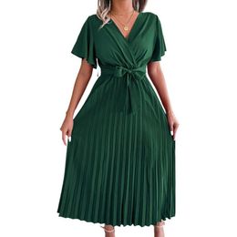 ZWY Dirndl Damen-Maxikleid mit V-Ausschnitt und Gürtel. Damen-Slip-Kleid