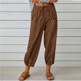 KIKI Loungepants Baumwoll-und Leinenhose–Damenhose mit weitem Bein–Sommer-Freizeithose