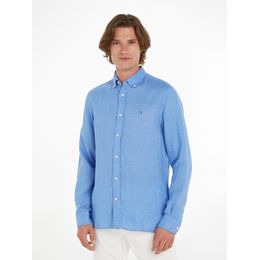 Leinenhemd Tommy Hilfiger "PIGMENT DYED LI SOLID RF SHIRT" Gr. XXL, N-Gr, blau (blue spell) Herren Hemden Langarm