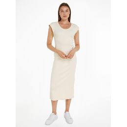 Midikleid Tommy Hilfiger "SLIM RIB DRS MIDI CAP SLEEVE" Gr. L (40), N-Gr, beige (calico) Damen Kleider Freizeitkleider