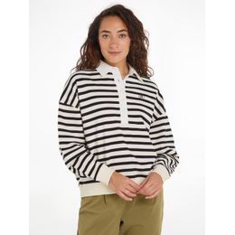 Poloshirt Tommy Hilfiger "RLX SMD BRETON STRIPE POLO HWK" Gr. L (40), schwarz-weiß (calico, desert sky) Damen Shirts Jersey