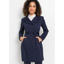 bonprix Trenchcoat aus Baumwolle, blau, Gr.44, Charmanter Trenchcoat mit doppelreihiger Knopfleiste und Bindeg&uuml;rtel., 97% Baumwolle